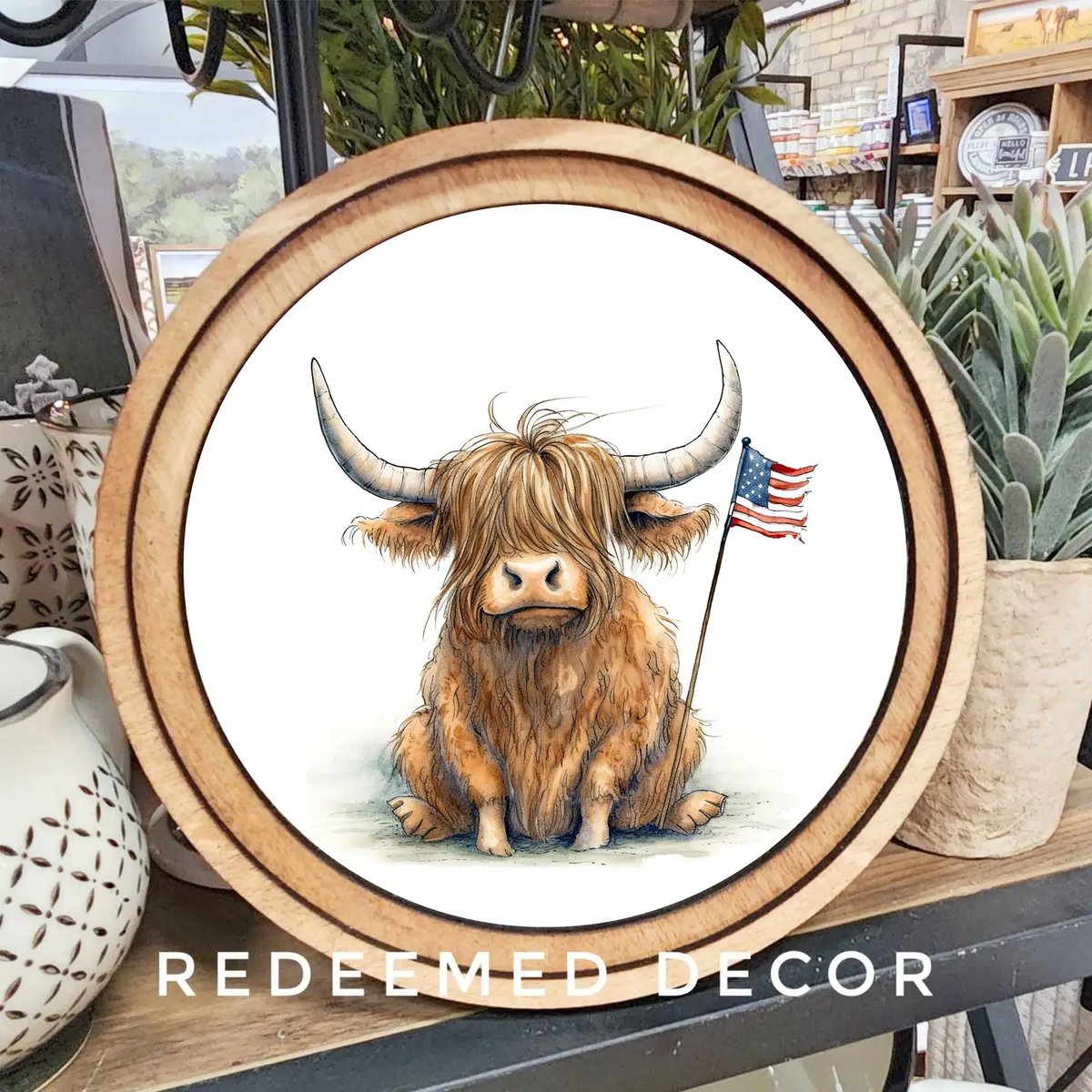 8" Round Highland Cow Flag Art – Peachtree Street LLC